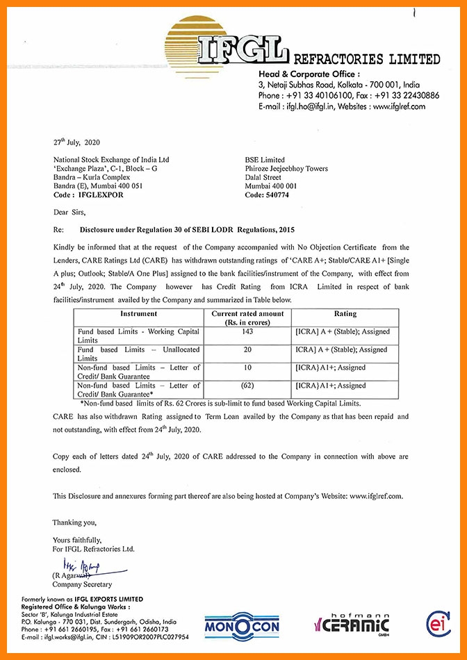 Announcement - IFGL Refractories